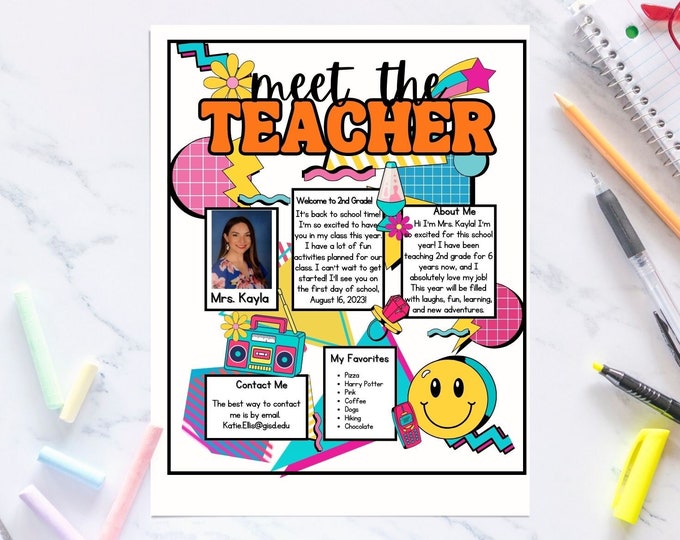 Meet the Teacher Editable Template- Groovy, Smiley Face, 90s, Retro ...