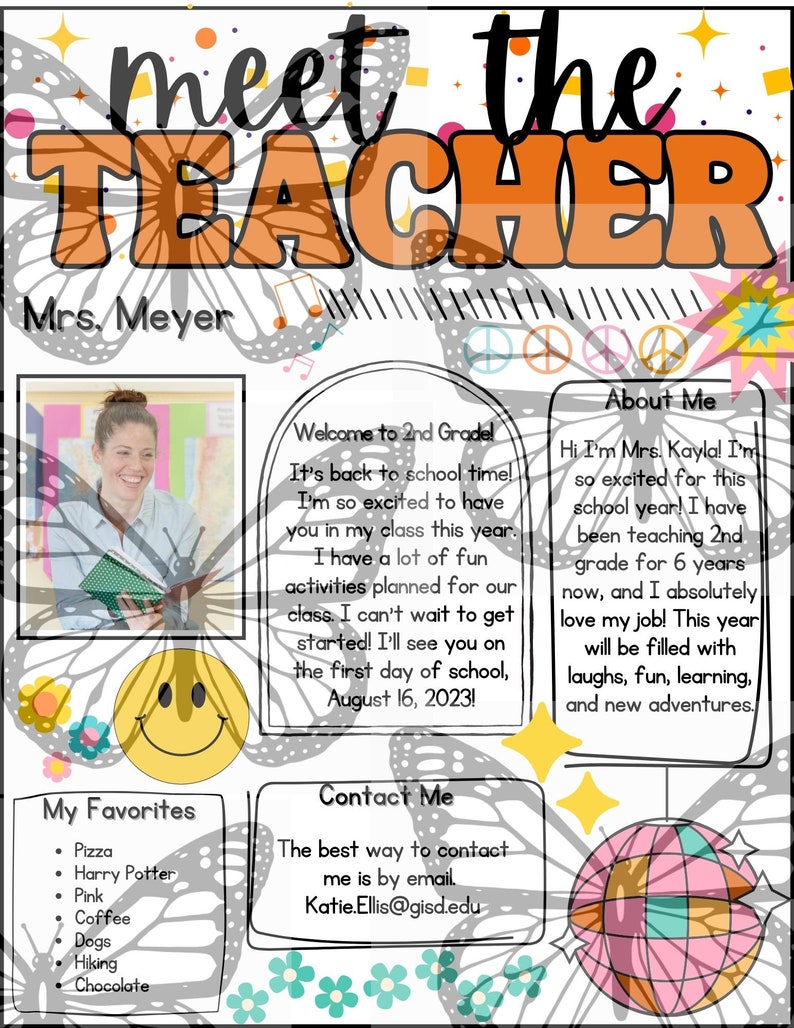 Meet the Teacher Editable Template Groovy Disco 70s Retro - Etsy