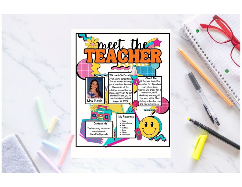 Meet the Teacher Editable Template- Groovy, Smiley Face, 90s, Retro ...