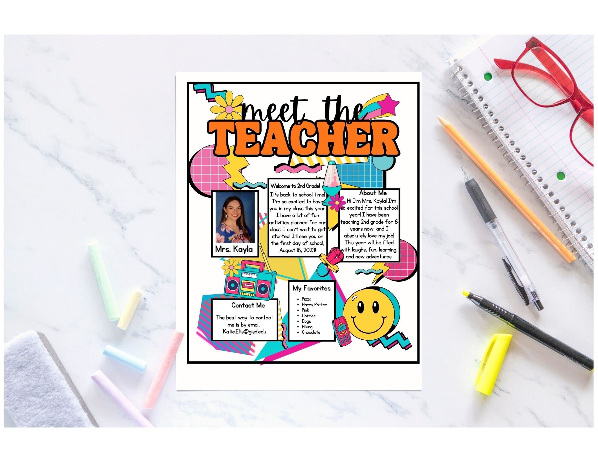 Meet the Teacher Editable Template- Groovy, Smiley Face, 90s, Retro ...