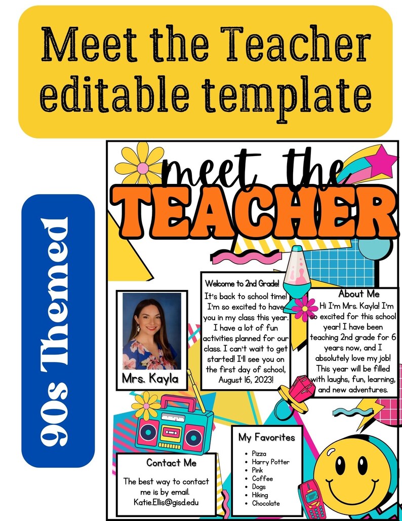 Meet the Teacher Editable Template- Groovy, Smiley Face, 90s, Retro ...