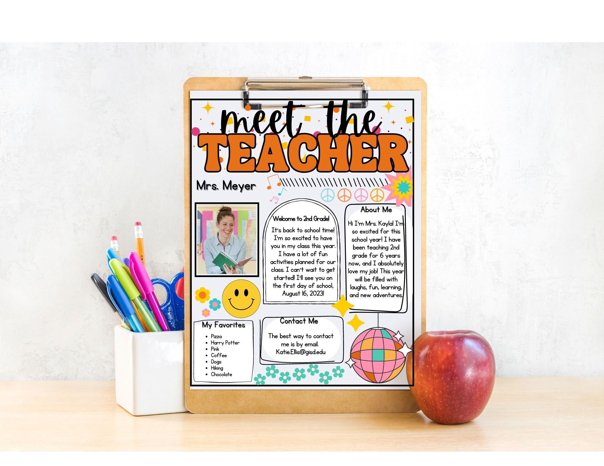 Meet the Teacher Editable Template Groovy Disco 70s Retro - Etsy