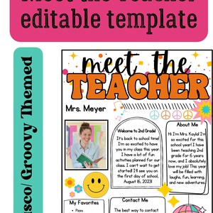 Meet the Teacher Editable Template Groovy Disco 70s Retro - Etsy