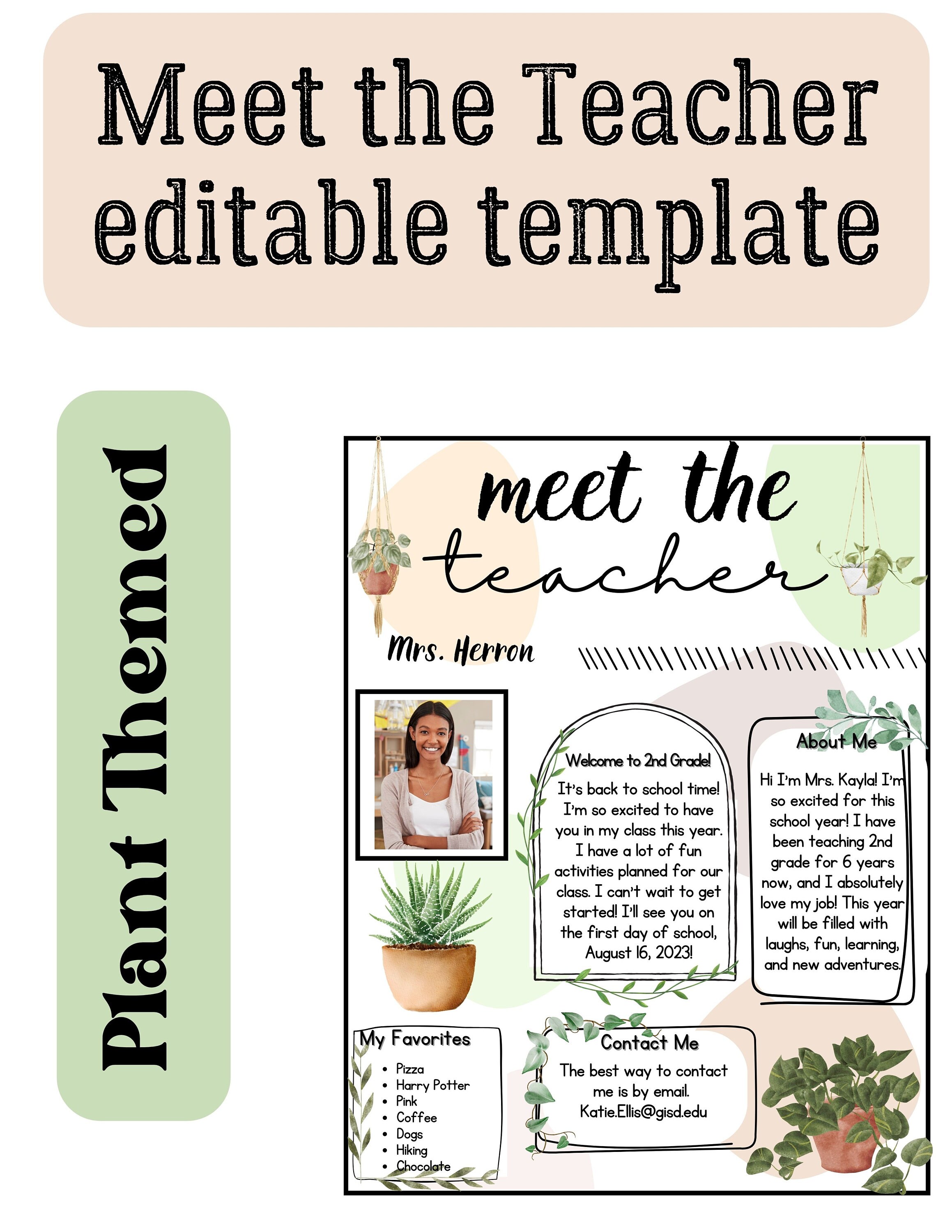 Meet the Teacher Editable Template- Plants, Nature, Botanical - Etsy