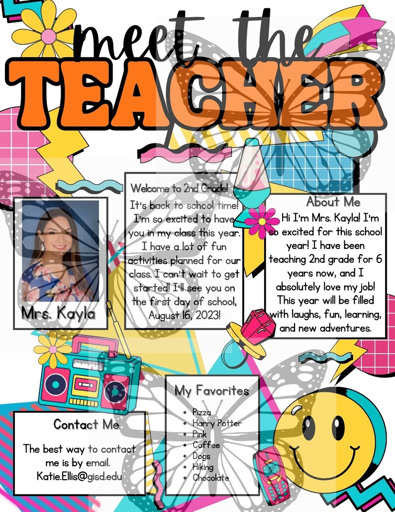 Meet the Teacher Editable Template- Groovy, Smiley Face, 90s, Retro ...