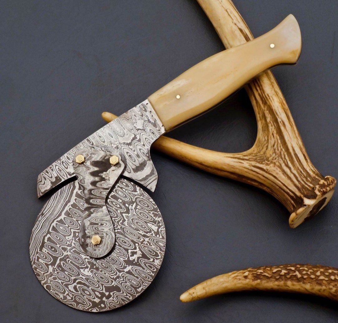 Hand Forged Damascus Pizza Cutter - Etsy