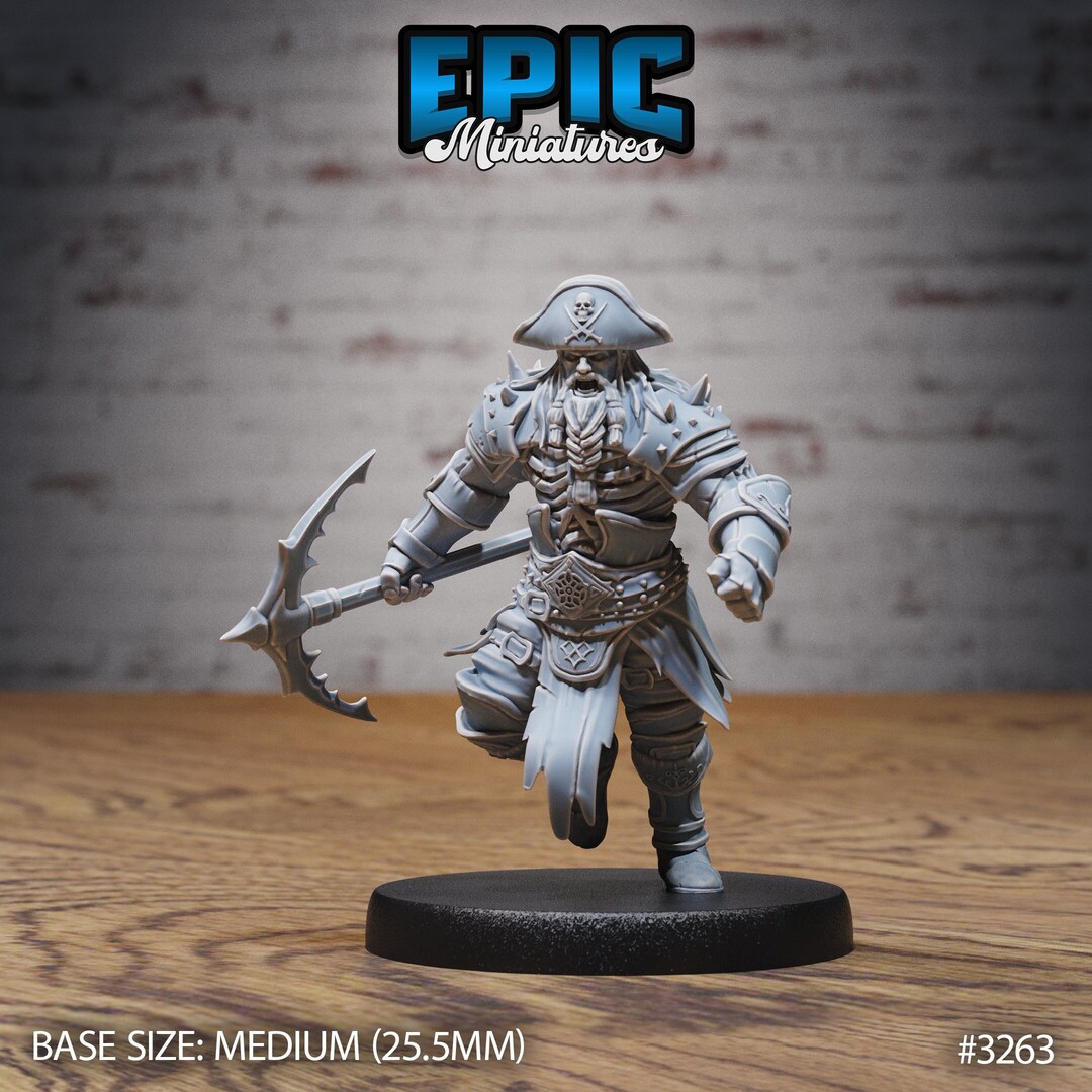 Cursed Pirate Captain, Attacking Medium 28mm, 32mm, 75mm Scale Abs-like ...