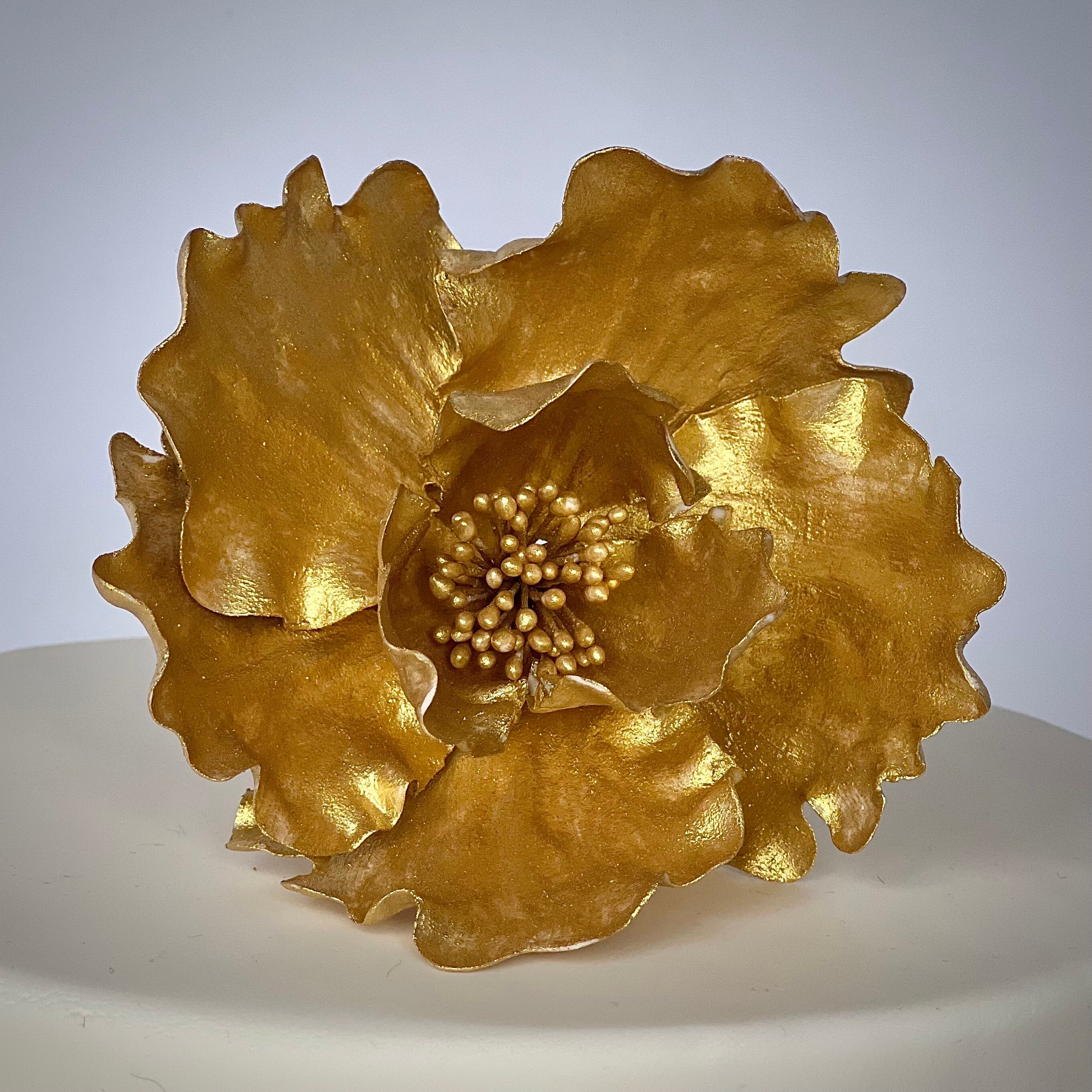 White and Gold Peony - Sugar Flower Cake Decoration Topper Wedding ...