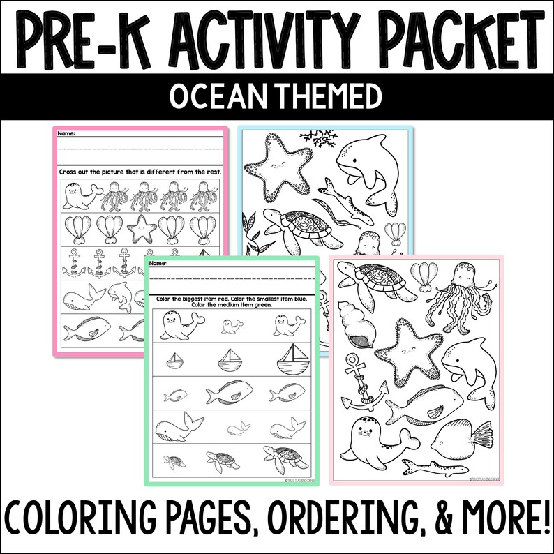 Prek Summer Packet | Prek Ocean Worksheets | Prek Packet | Ocean Themed ...