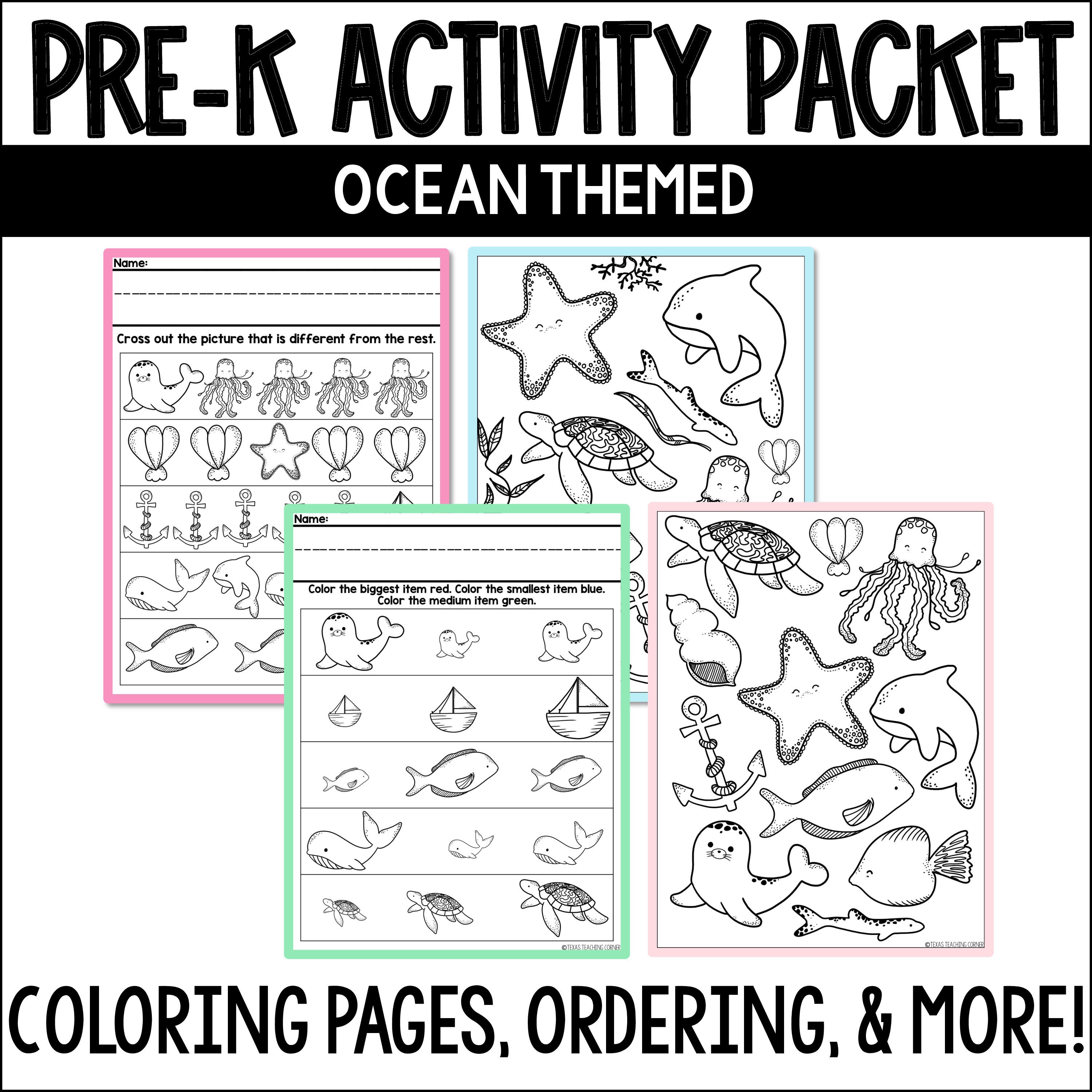 Prek Summer Packet | Prek Ocean Worksheets | Prek Packet | Ocean Themed ...