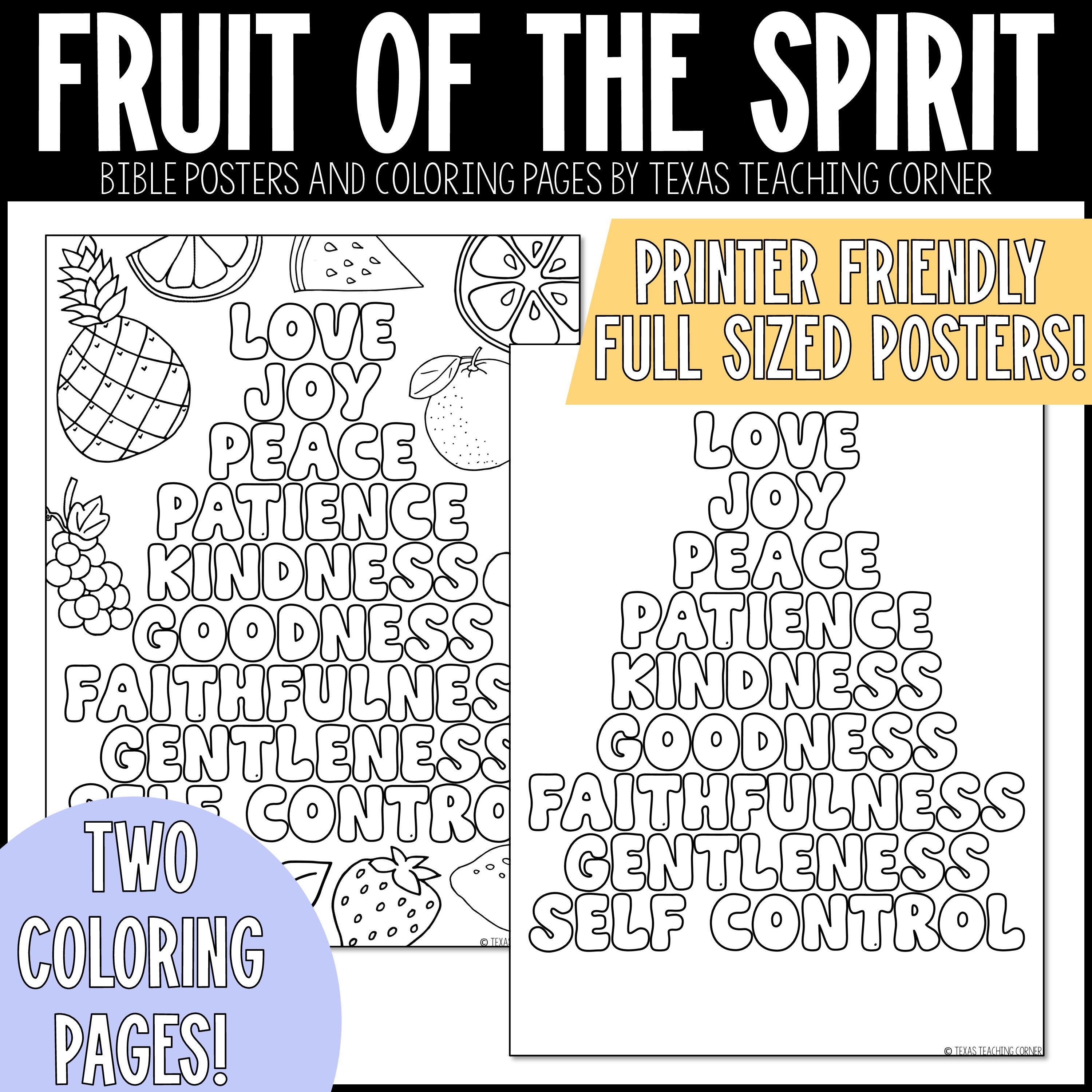 FRUITS of the SPIRIT Bible Posters and Coloring Sheets | Christian ...
