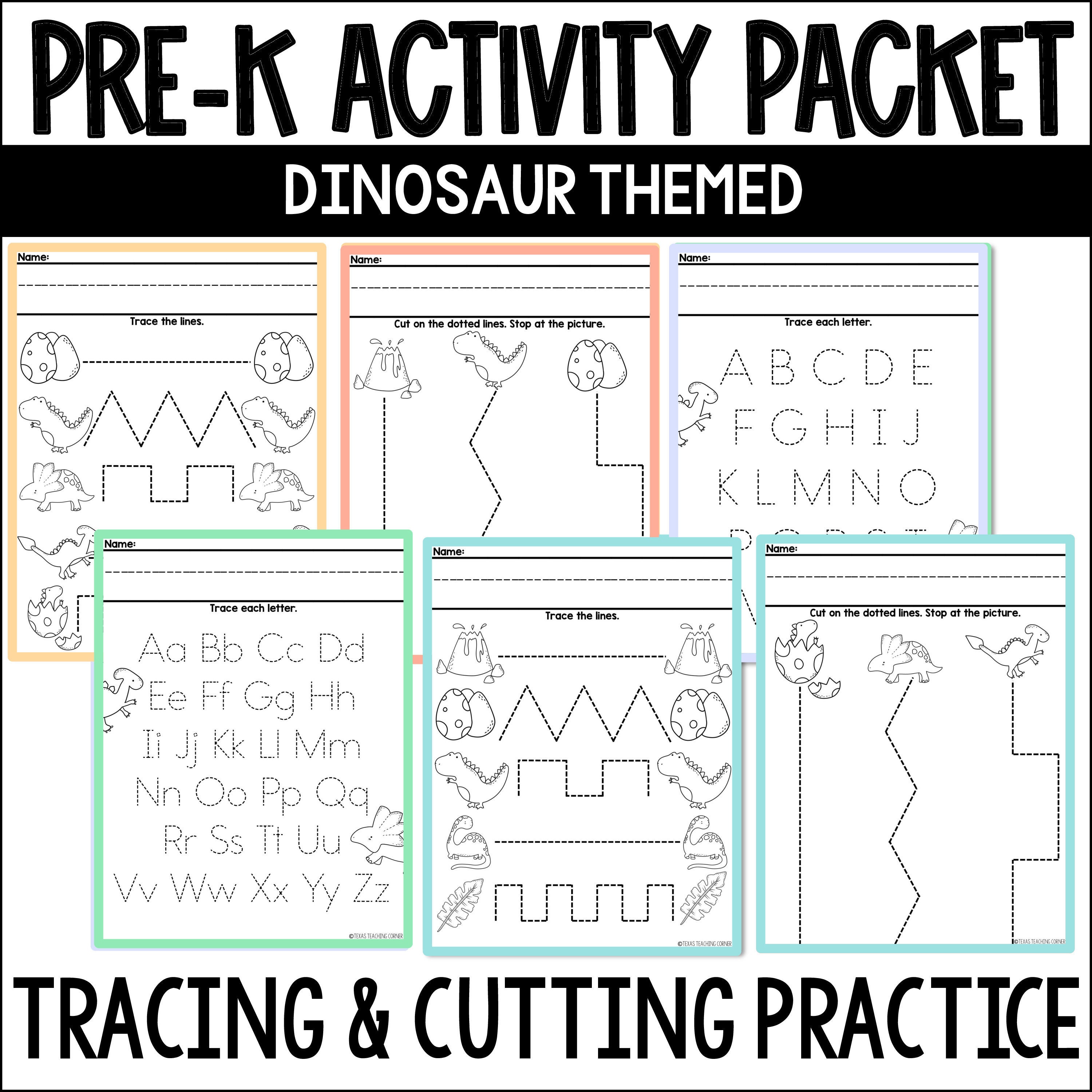 Pre-k Activity Packet Dinosaur Themed Worksheets Pre-k Summer ...