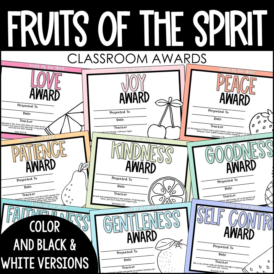 FRUITS of the SPIRIT Awards | Character Awards | Classroom Awards | End ...