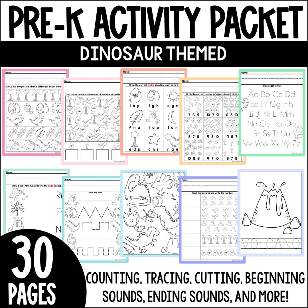 Pre-k Activity Packet - Dinosaur Themed Worksheets - Pre-k Summer ...