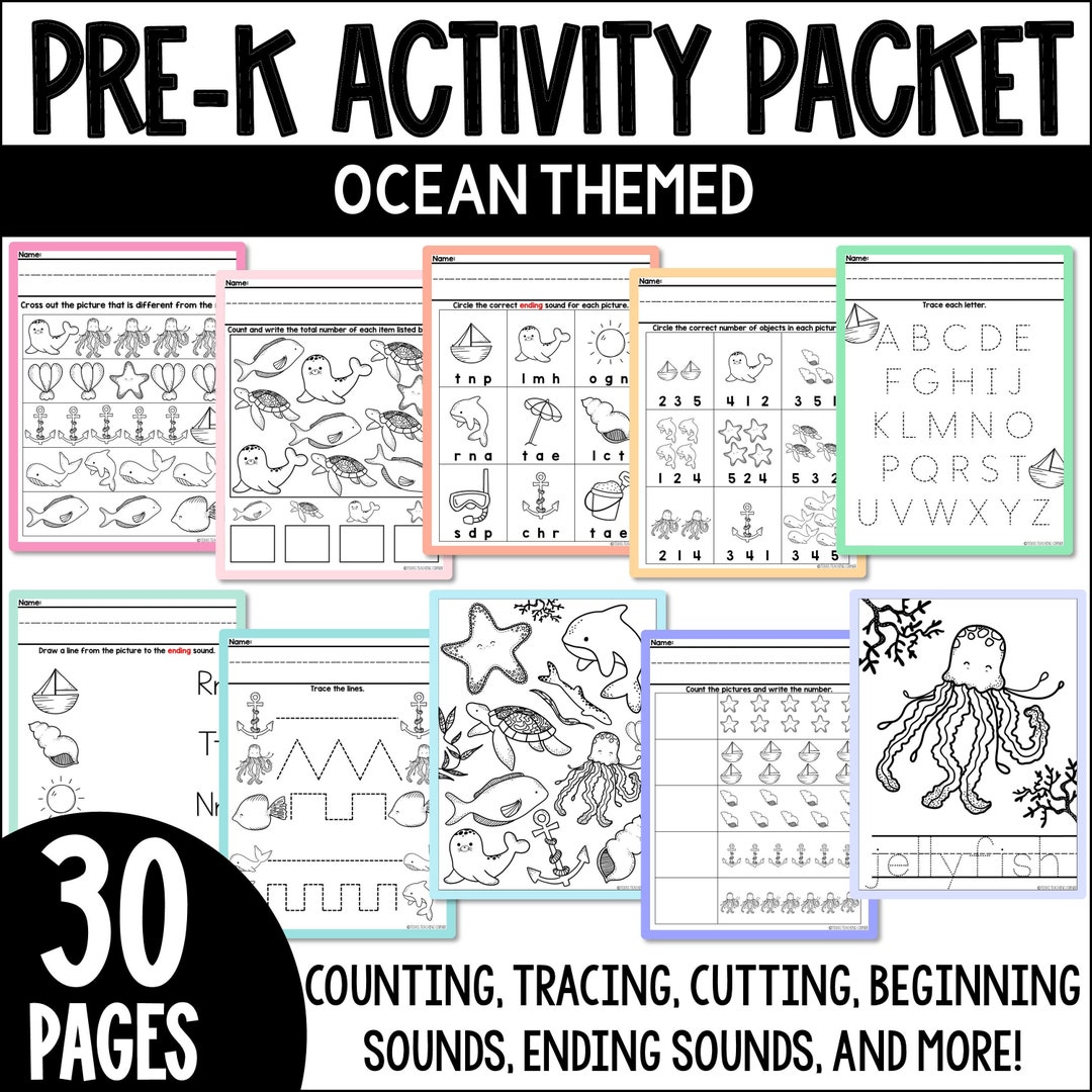 Prek Summer Packet | Prek Ocean Worksheets | Prek Packet | Ocean Themed ...