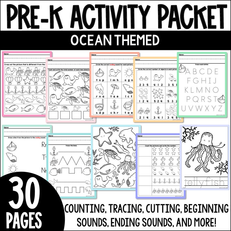 Prek Summer Packet | Prek Ocean Worksheets | Prek Packet | Ocean Themed ...