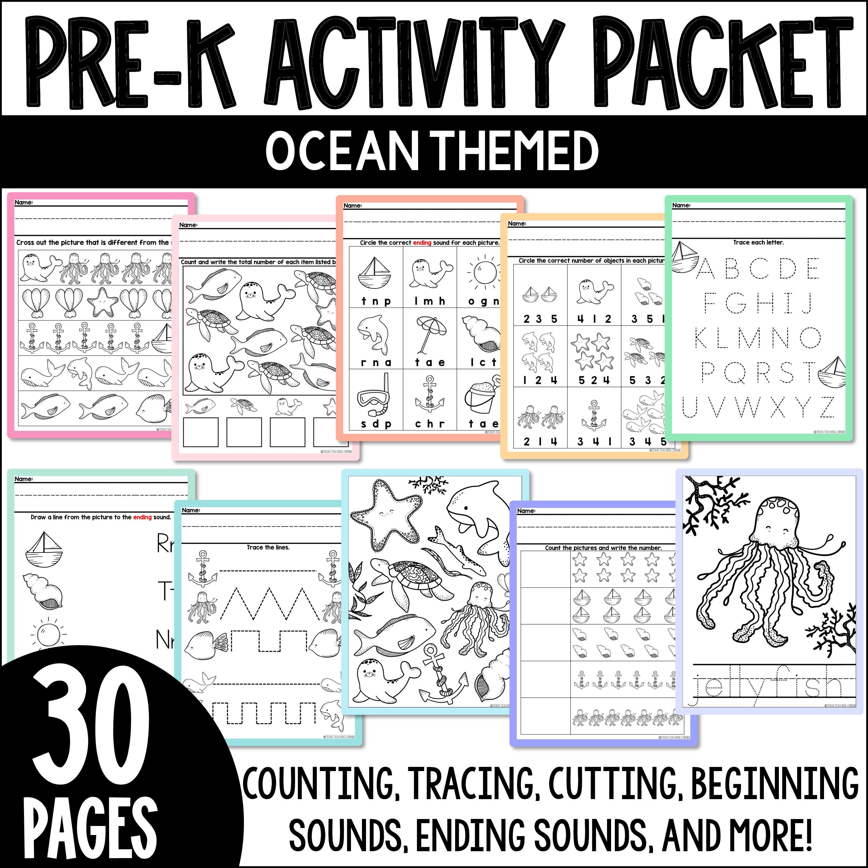 Prek Summer Packet | Prek Ocean Worksheets | Prek Packet | Ocean Themed ...
