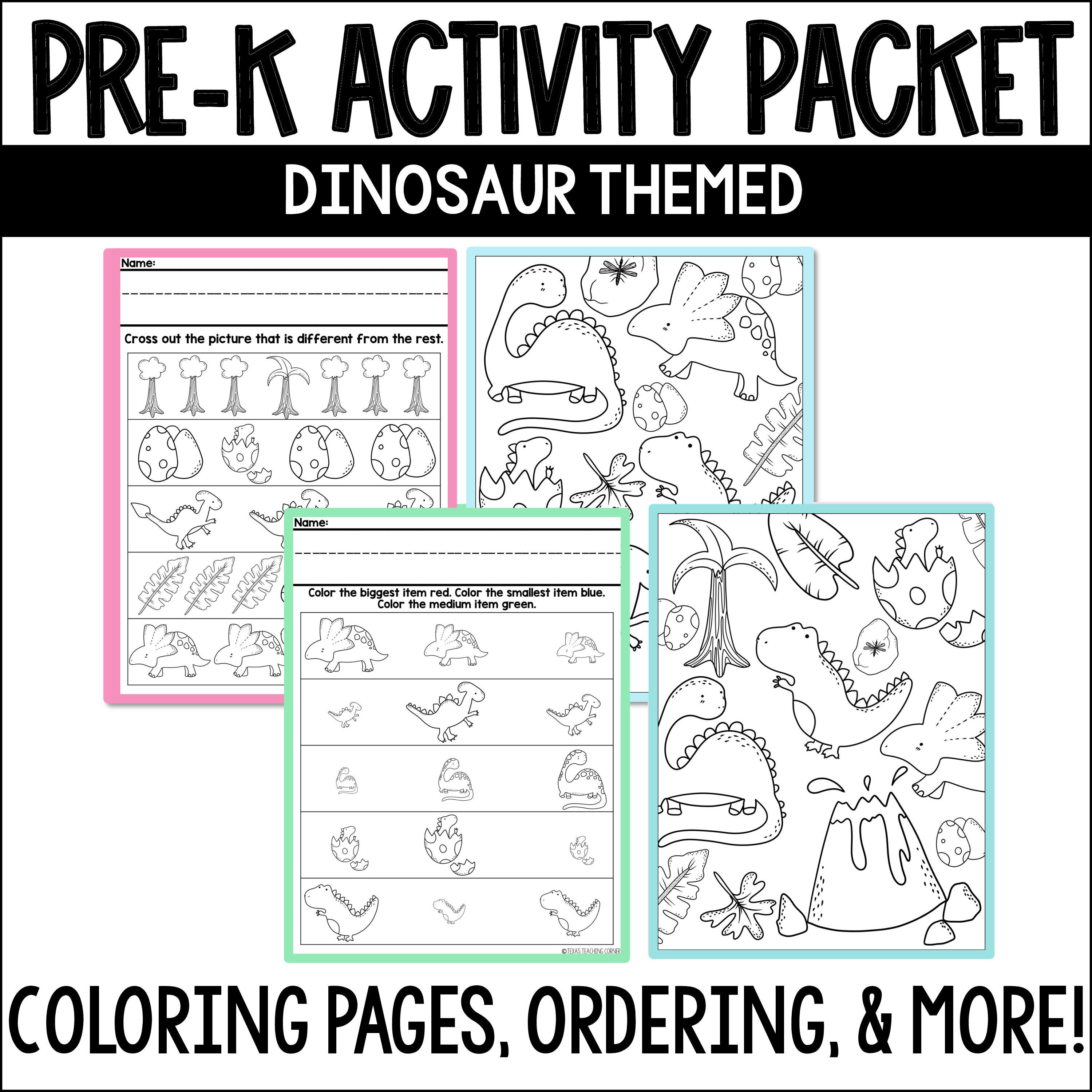 Pre-k Activity Packet - Dinosaur Themed Worksheets - Pre-k Summer ...
