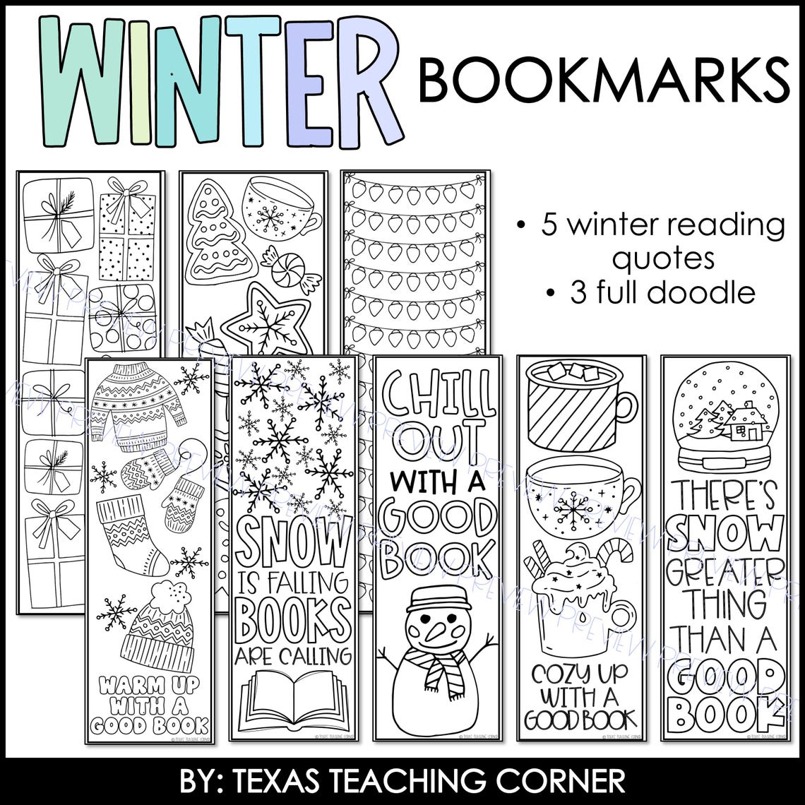 Winter Bookmarks | Winter Coloring Pages | Winter Craft - Etsy
