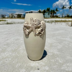 Beachy, Neutral Coastal Vase With Shells - Etsy