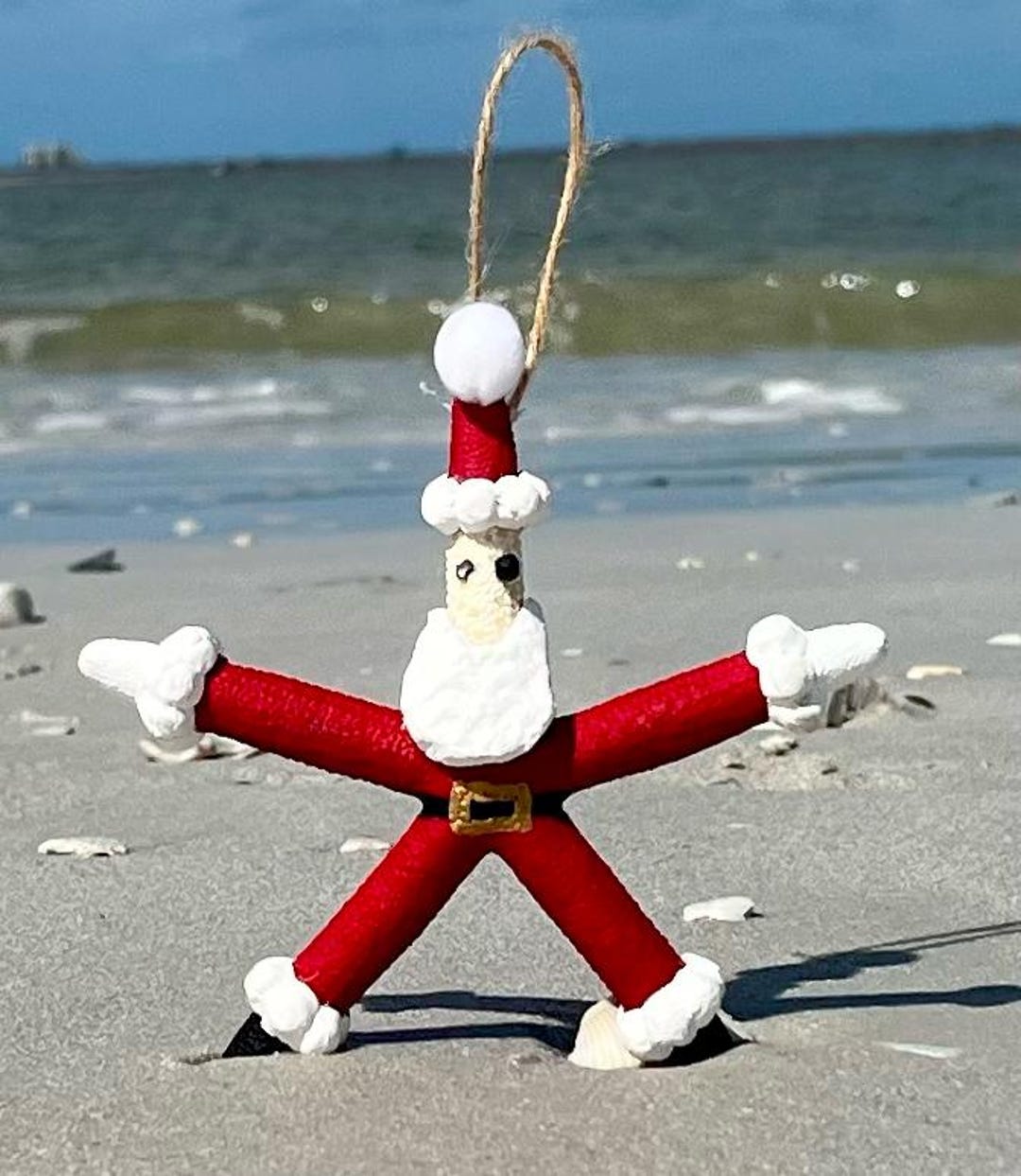 Red Coastal Starfish Santa Ornament - Etsy