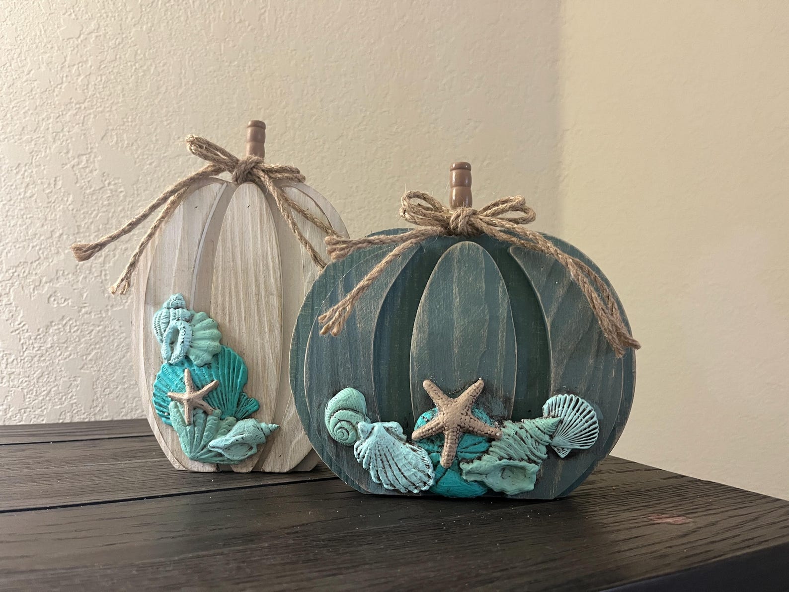 Set of Two Wooden Coastal Pumpkin Accessories - Etsy