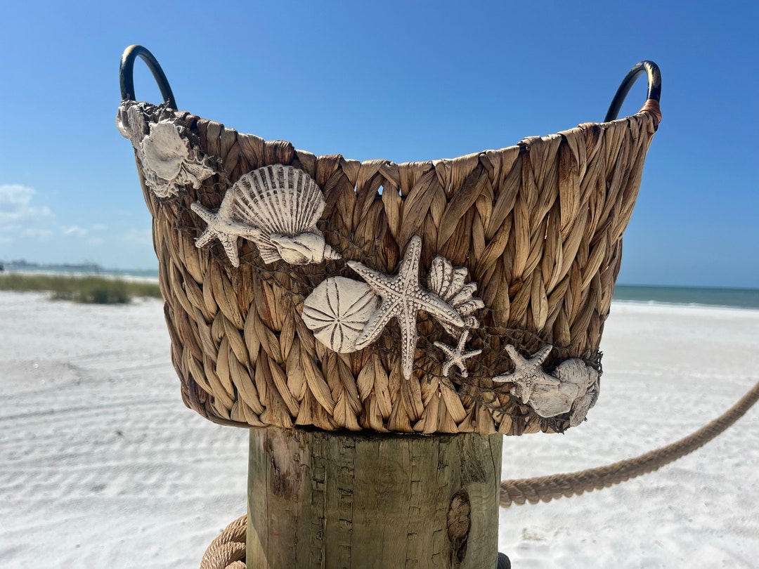 Beachy Rattan Basket With Handles - Etsy