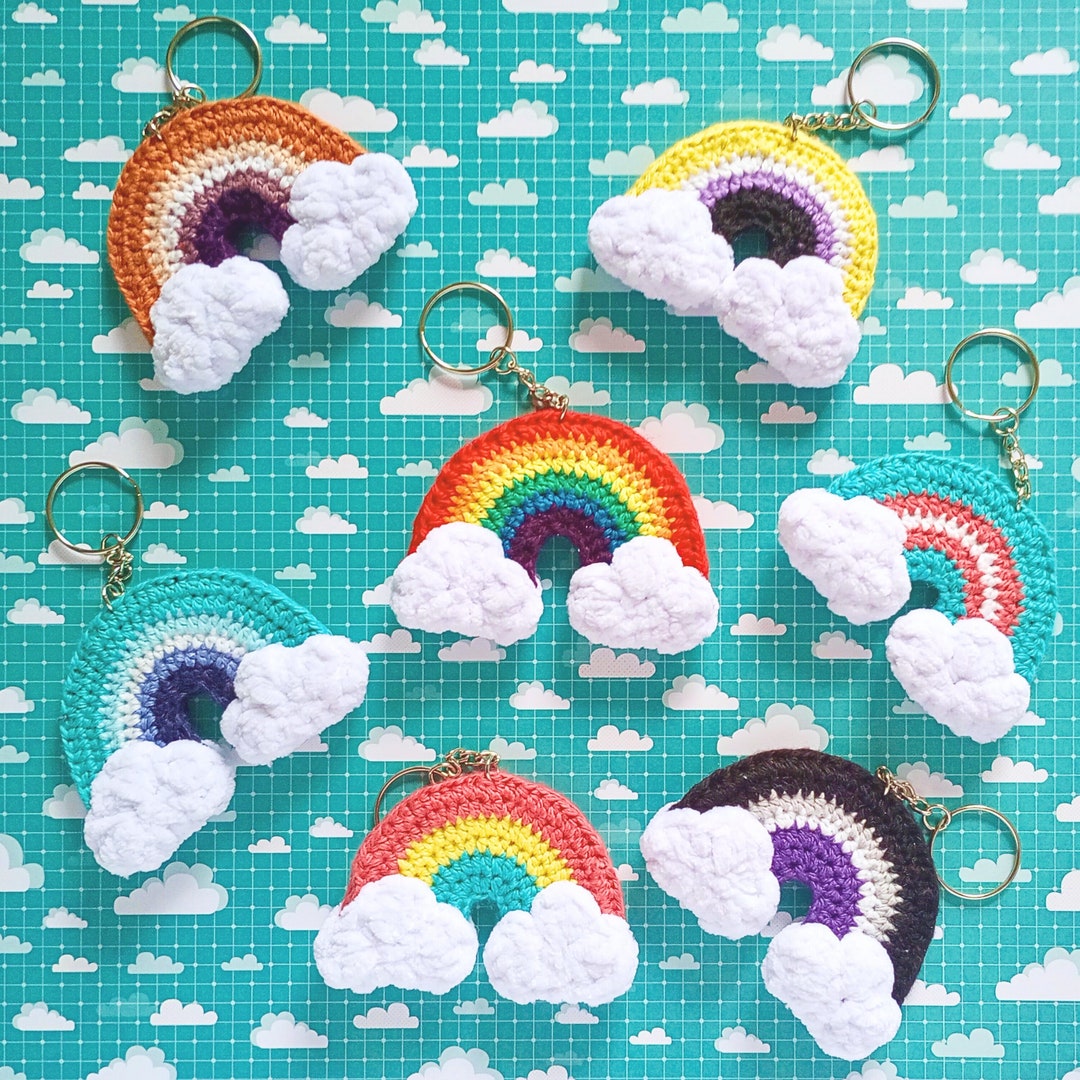LGBTQ PRIDE Rainbow With Clouds Crocheted Keyring / Bag Charm | Cute ...