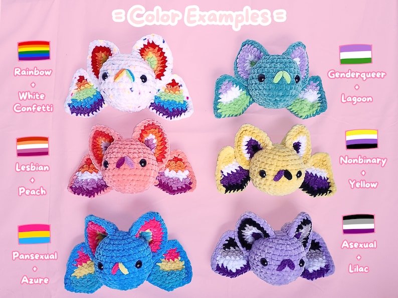 Pride Bat Crochet Plushies Customizable Lgbtq Flag Design Lesbian
