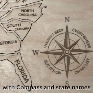 Laser Cut USA Travel Map File: Engraved States, Compass (digital ...