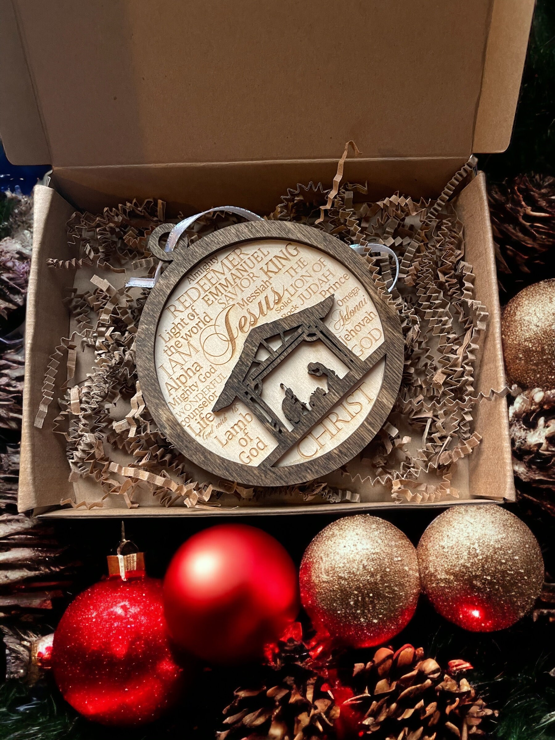 Nativity Christmas Ornament With Nativity Scene and Names of God Laser ...