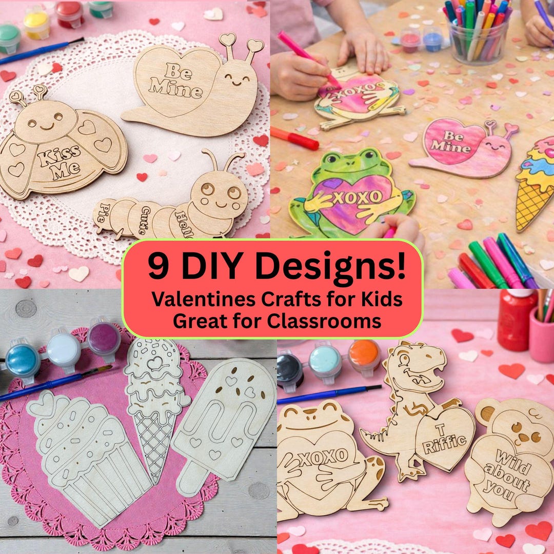 DIY Valentines Paintable Craft Bundle – Laser Cut Kids' Designs ...