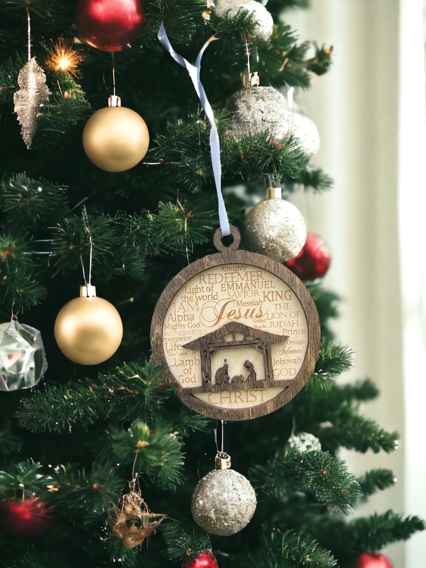 Nativity Christmas Ornament With Nativity Scene and Names of God Laser ...