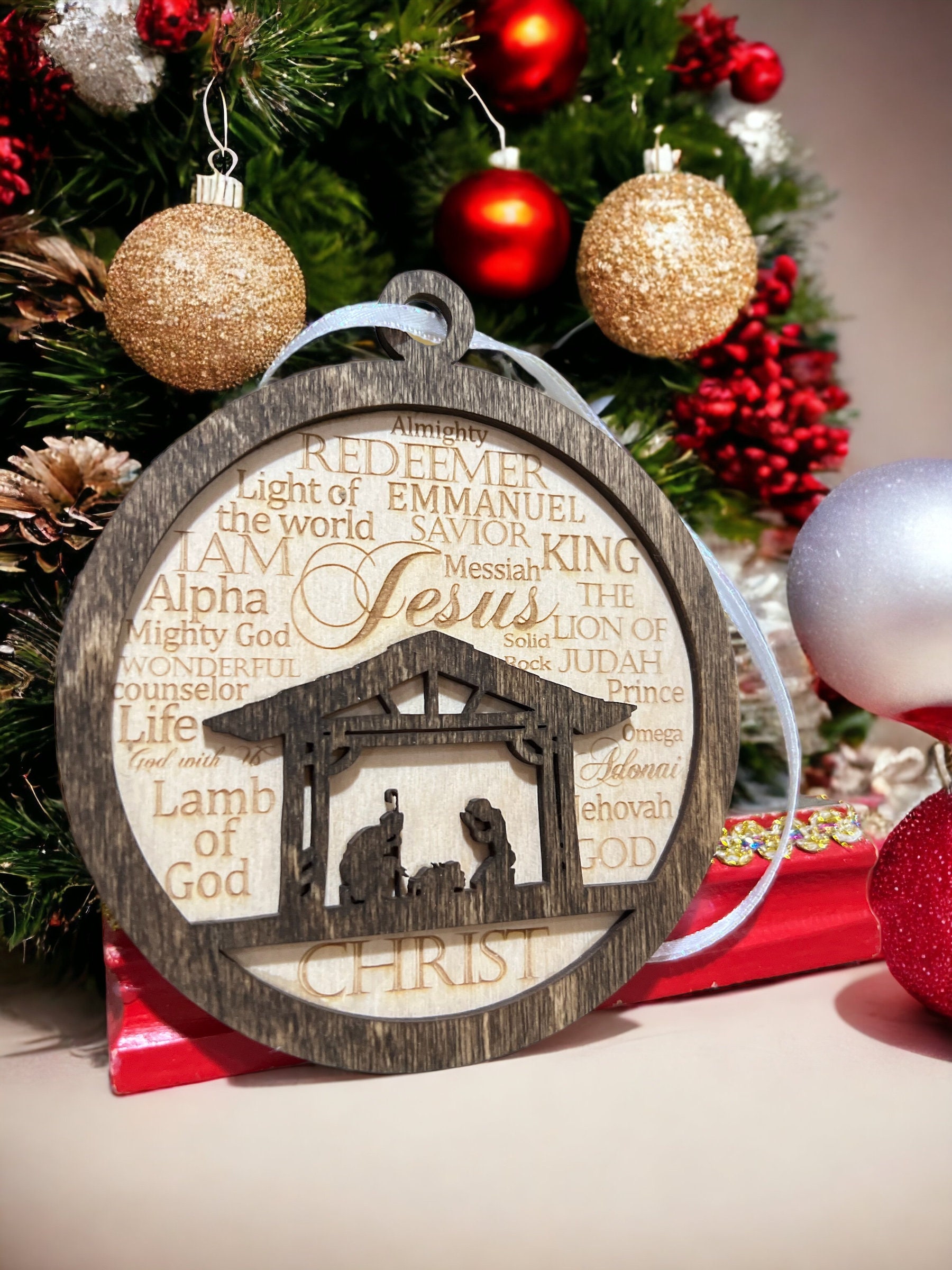 Nativity Christmas Ornament With Nativity Scene and Names of God Laser ...