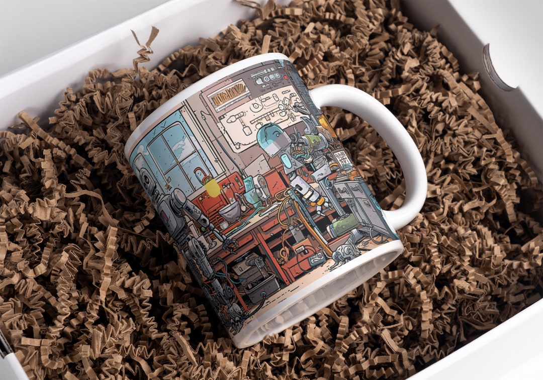 Robot Coffee Mug Robots in the Workshop AI Generated Art - Etsy