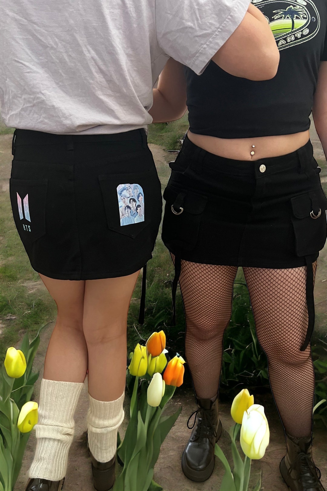 BTS Black Flap Pockets Denim Skirt - Etsy