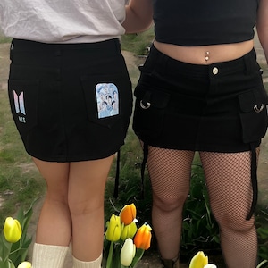 BTS Black Flap Pockets Denim Skirt - Etsy