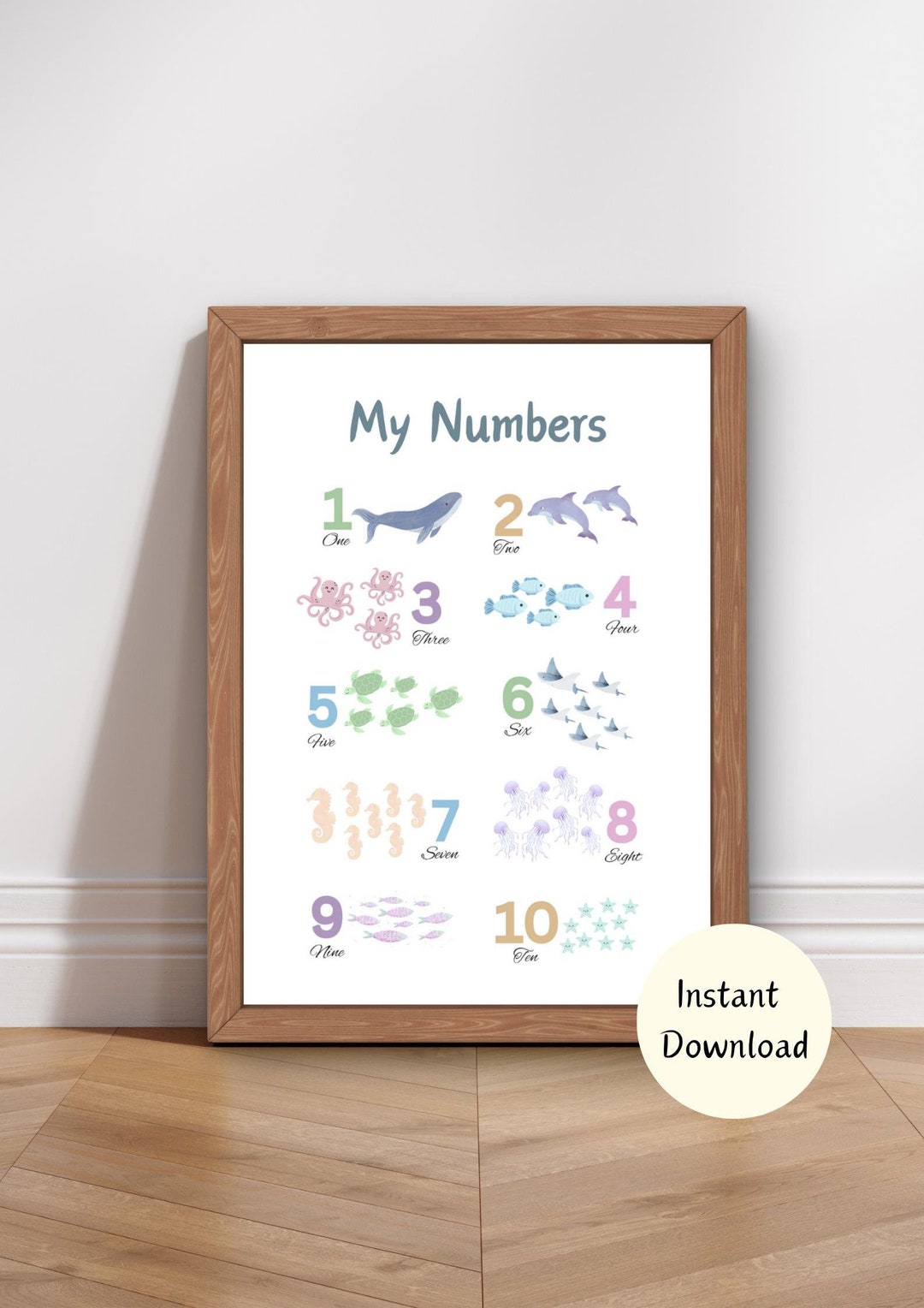 Sea Creatures Number Print, 1-10 Number Poster, Educational Number Wall ...