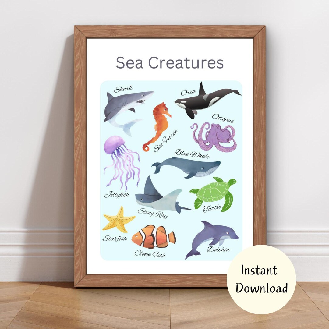 Sea Creatures Print | Ocean Animals Poster | Sea Life Wall Art ...
