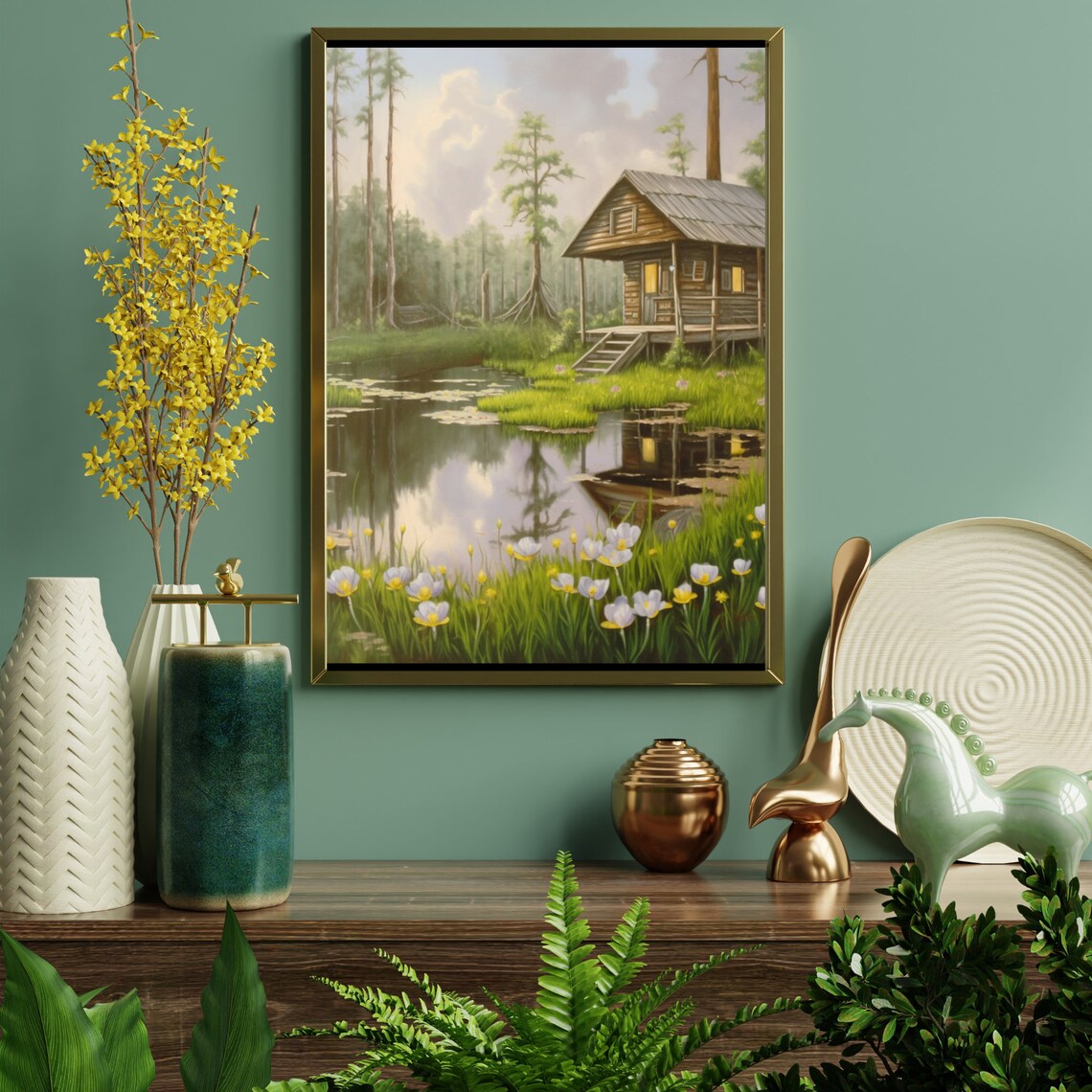 Printable 16x20 Wall Art of a Cajun Cabin in a Serene Swamp Scene ...
