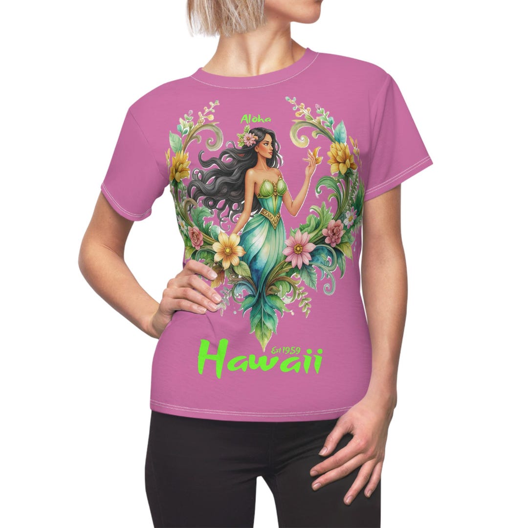 Hawaii Tropical Mermaid Aloha Tee Flowy Women's Cut and Sew T-shirt ...
