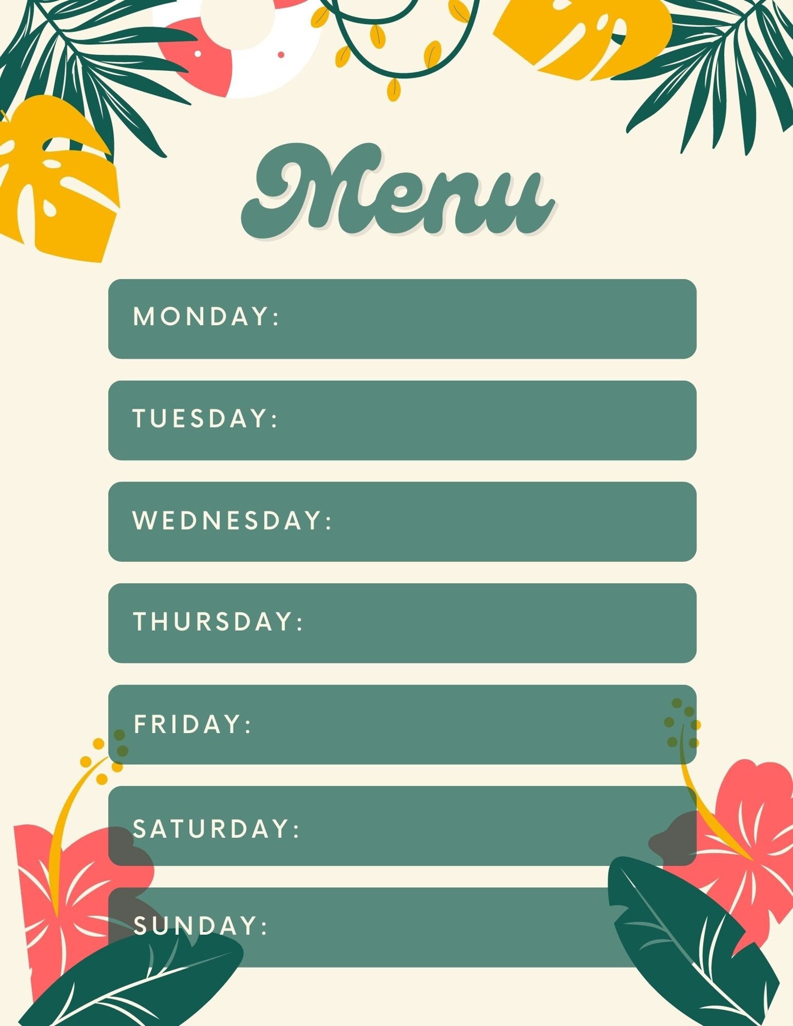 Summer Fun - Menu Template - Etsy