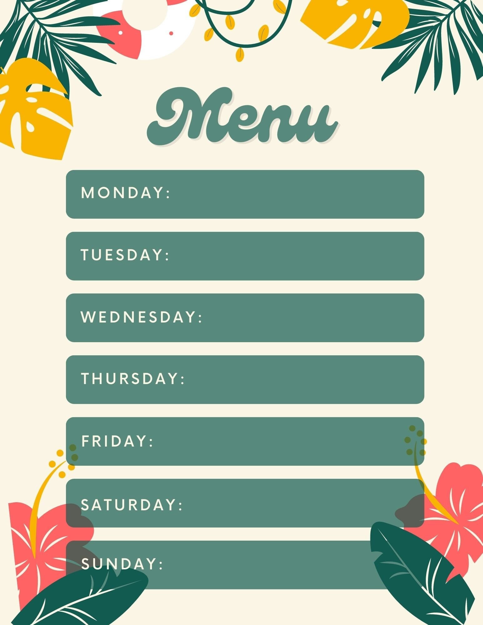 Summer Fun - Menu Template - Etsy
