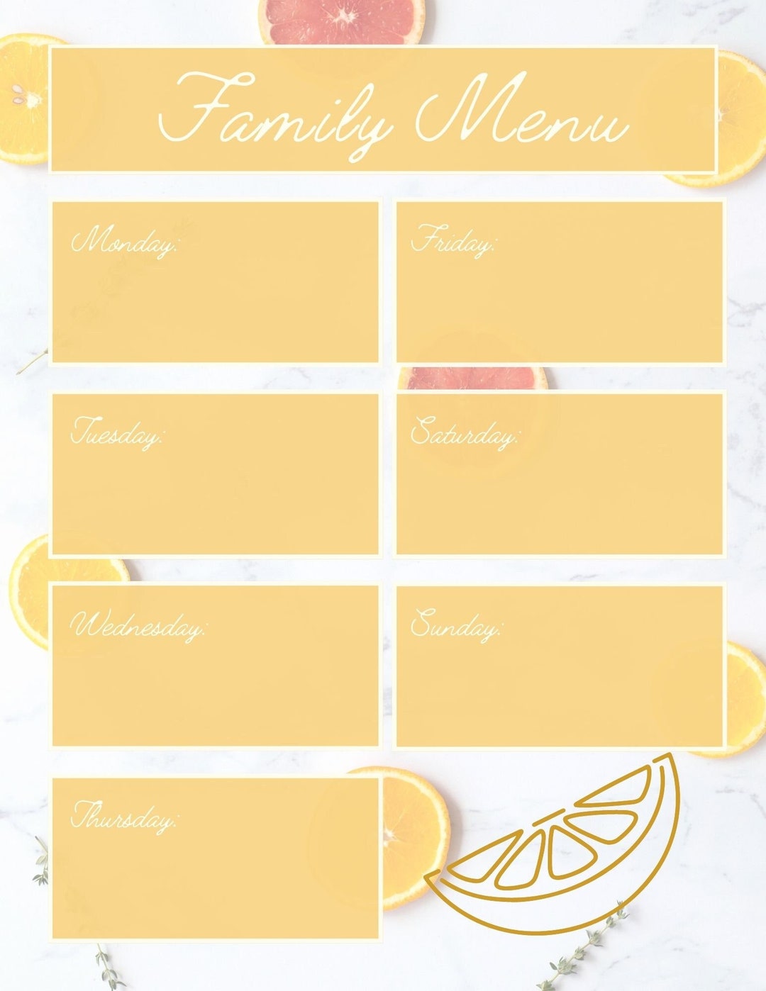 Sweet Orange - Menu Template - Etsy