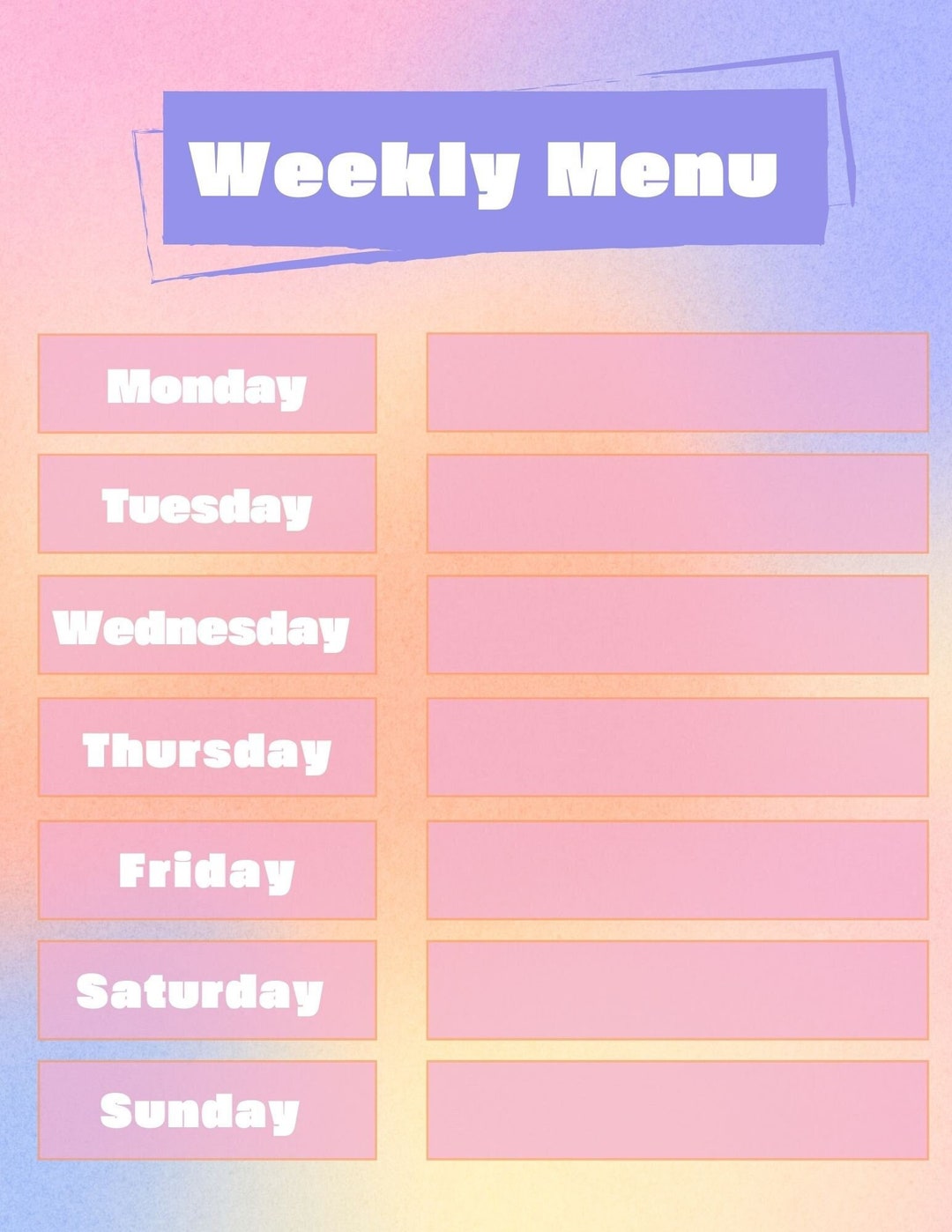 Totally 90's - Menu Template - Etsy