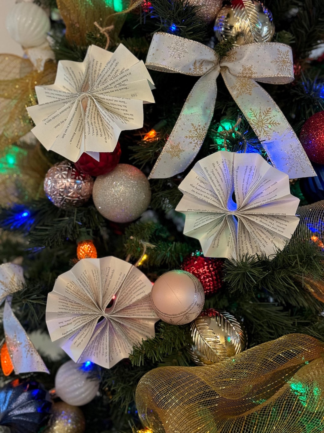 Handmade Book Page Christmas Ornaments, Bookish Decor, Set of 5 - Etsy