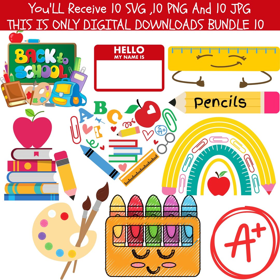 School Supplies SVG Bundle, Back to School SVG,, Pencils Svg, Apple Svg ...