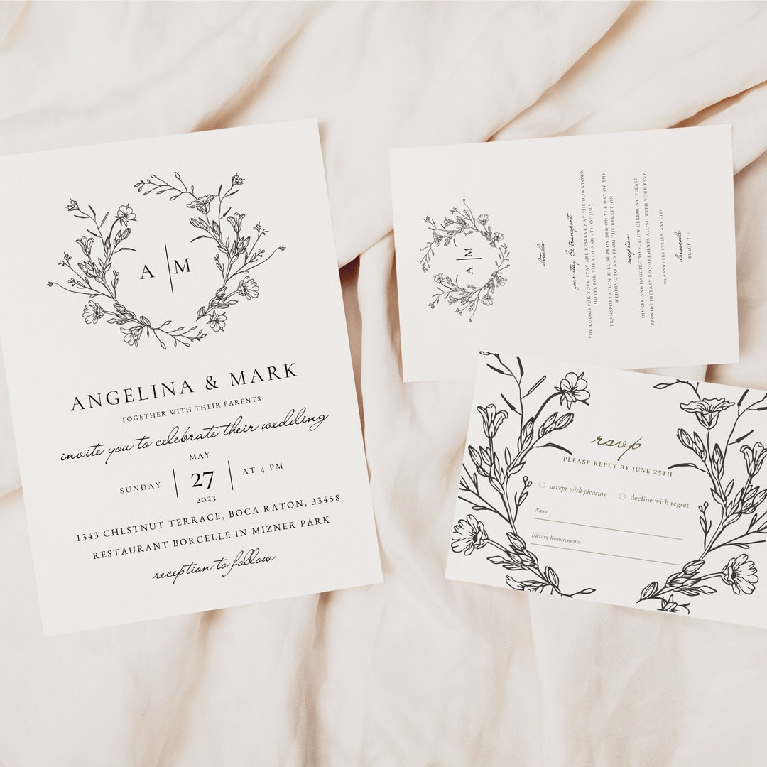 Fine Art Wedding Invitation Script Wedding Invitation Printable Wedding ...