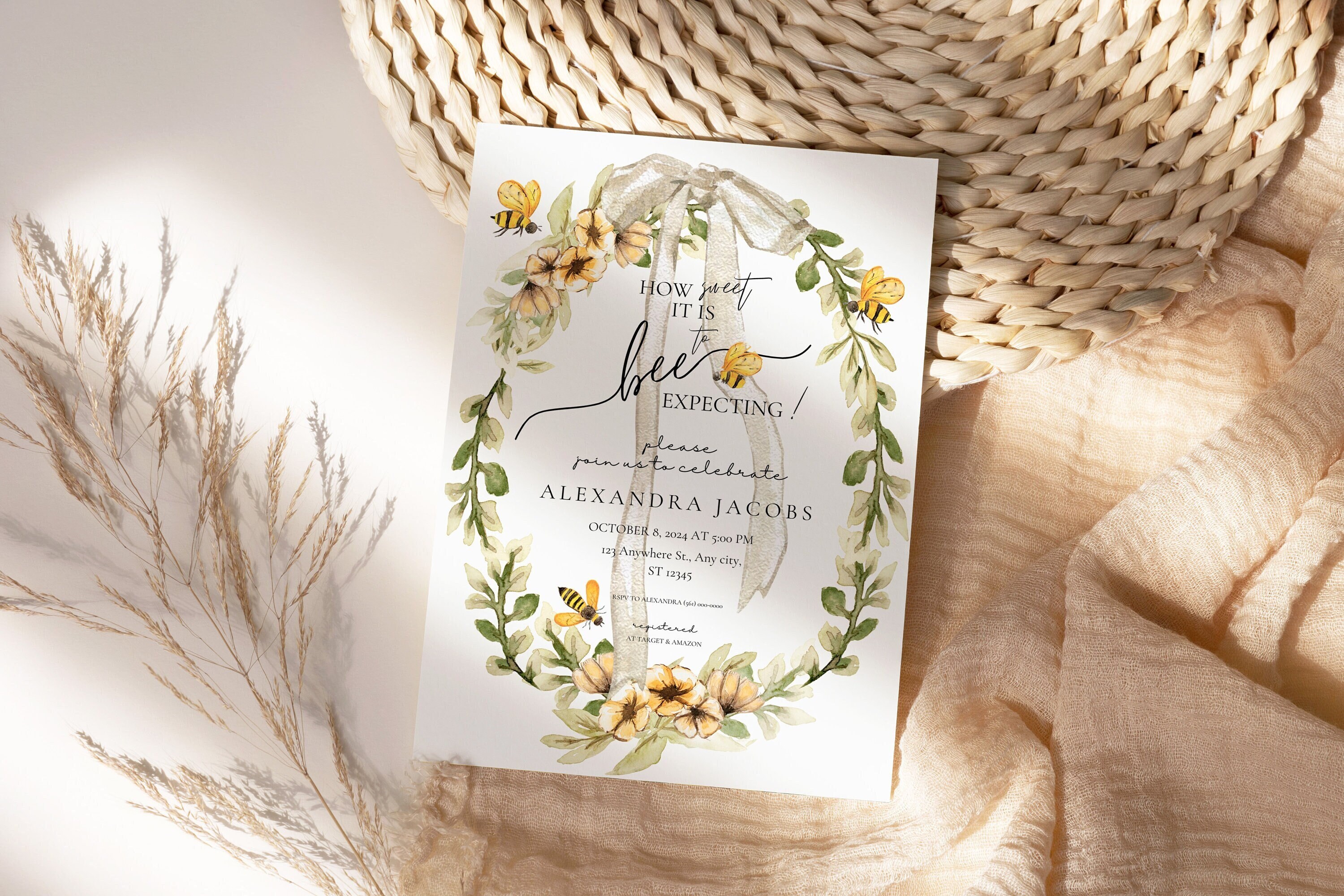 Editable Bee A Little Honey Baby Shower Invitation Gender Neutral ...