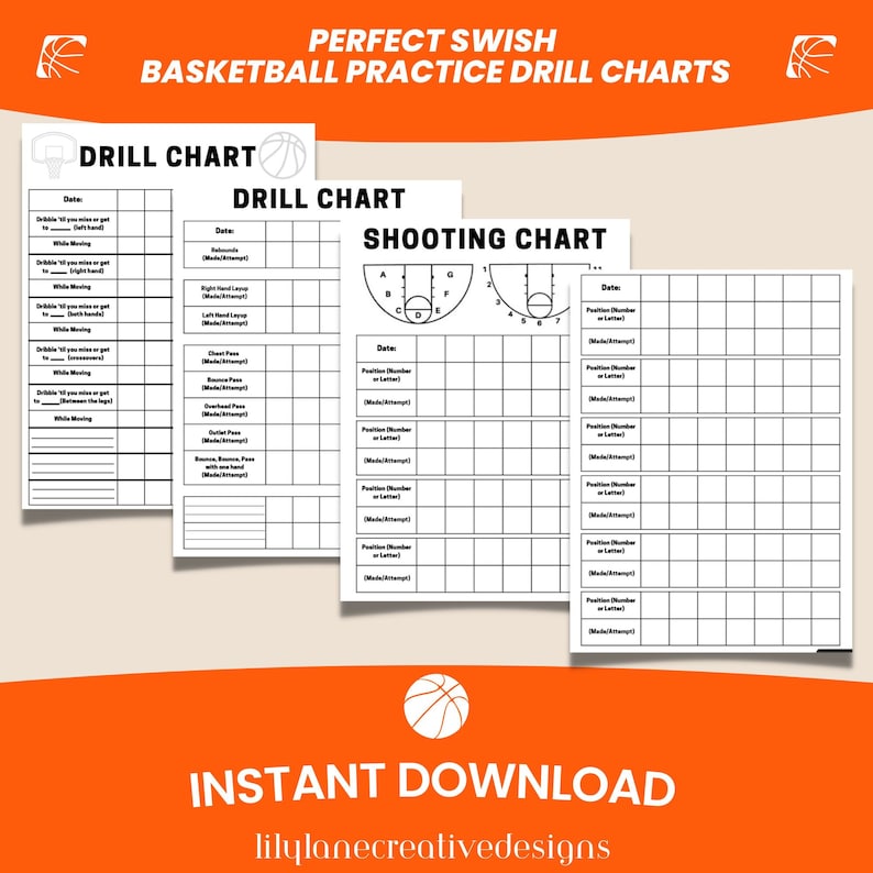Perfect Swish- Basketball Practice Drill Charts - Etsy